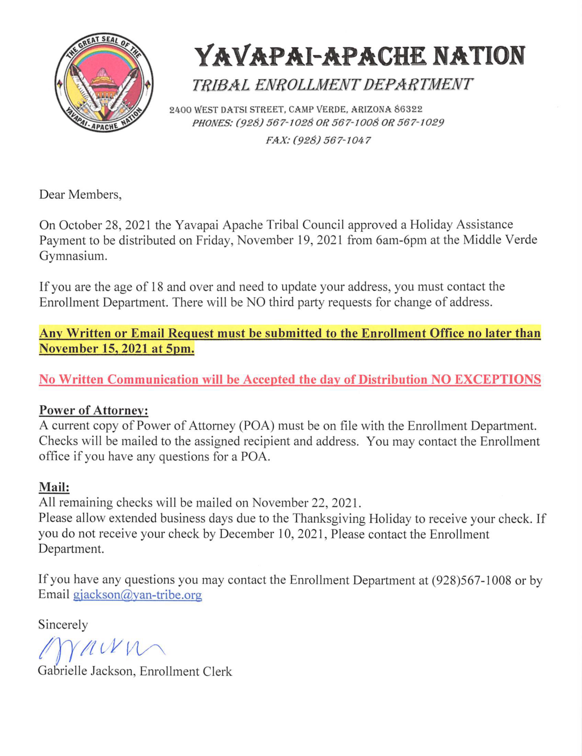 Holiday Assistance Payment – Yavapai-Apache Nation
