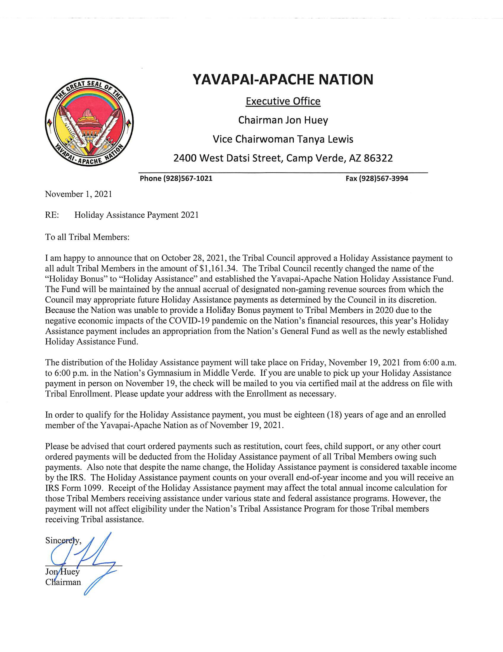 Holiday Assistance Payment 2021 – Yavapai-Apache Nation