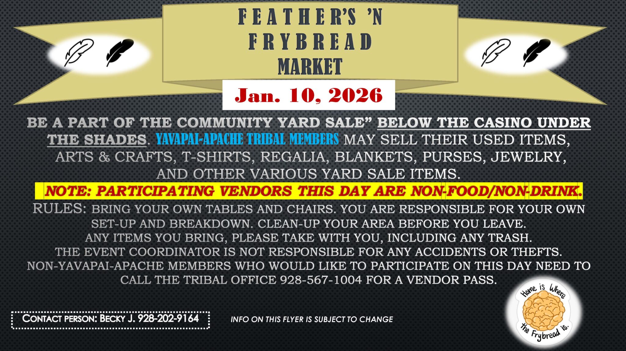 Feather’s ’N Frybread Market & Community Yard Sale – Yavapai-Apache Nation