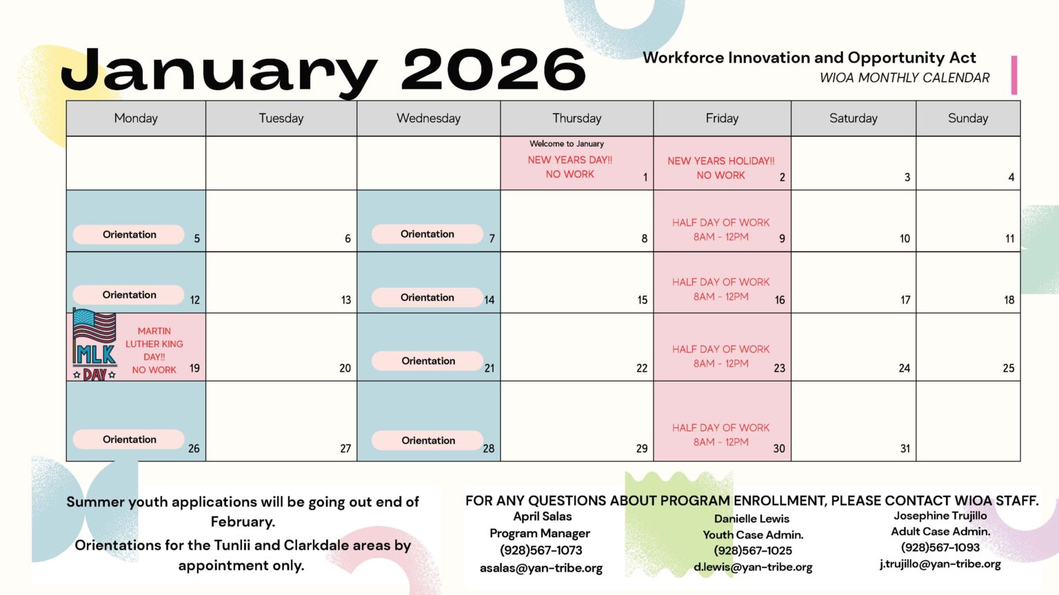 January 2026 WIOA Program Calendar – Yavapai-Apache Nation