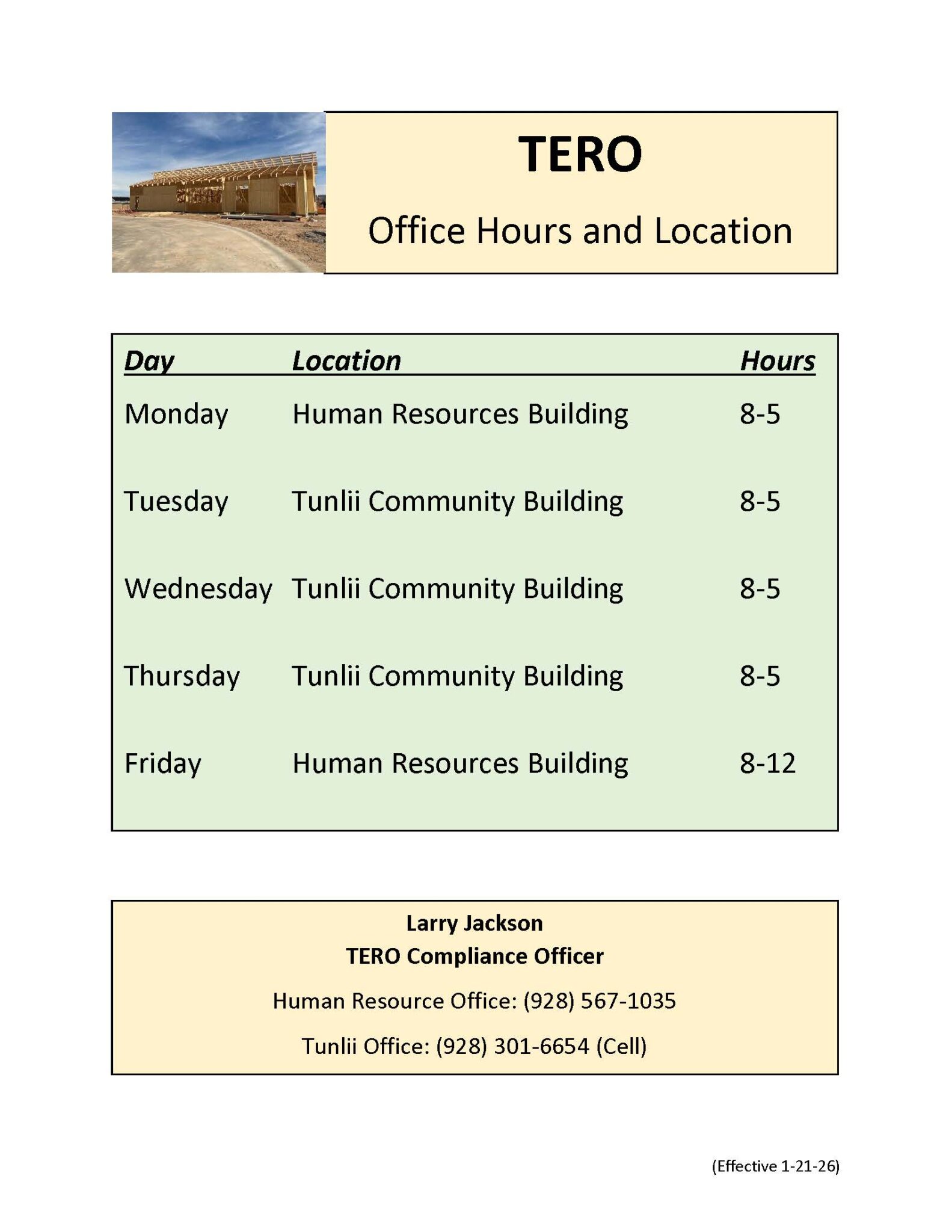 TERO Office Hours & Weekly Schedule – Yavapai-Apache Nation