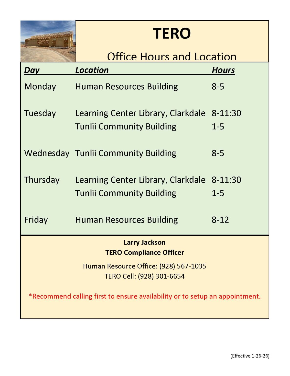 Updated TERO Office Hours & Locations – Yavapai-Apache Nation