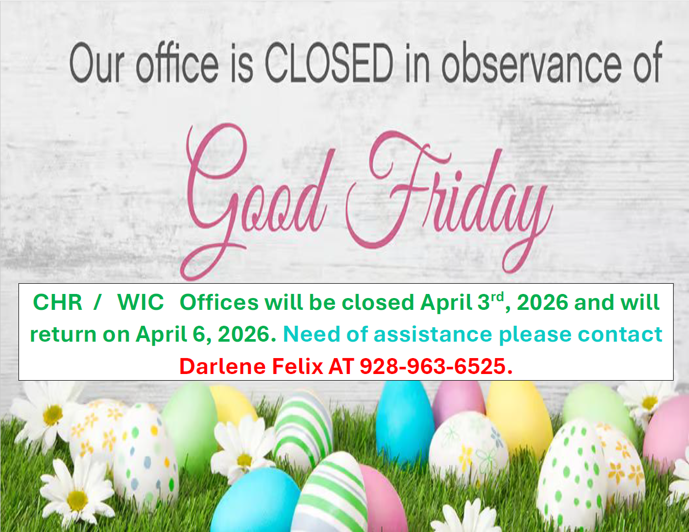 CHR / WIC Office Closure – April 3, 2026 – Yavapai-Apache Nation